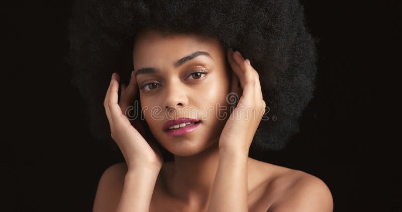 Beauty Portrait Black Woman Touching Skincare And Natural Wellness