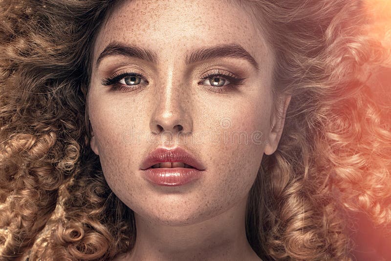 Beauty Portrait Of Elegant Girl With Freckles Stock Image Image Of