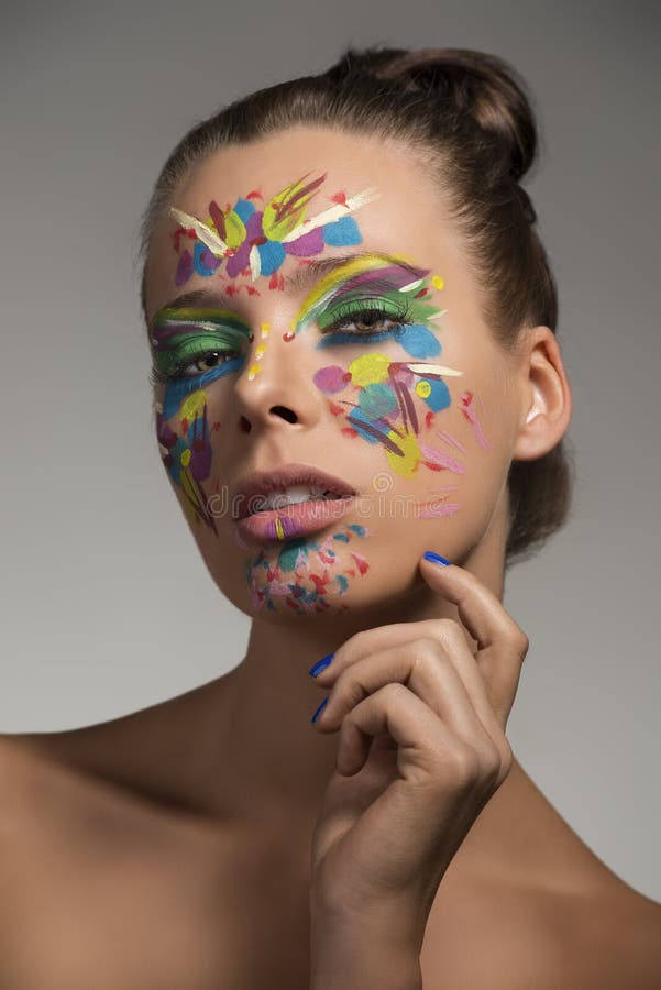 Beauty Portrait of Girl with Creative Make-up Stock Image - Image of ...