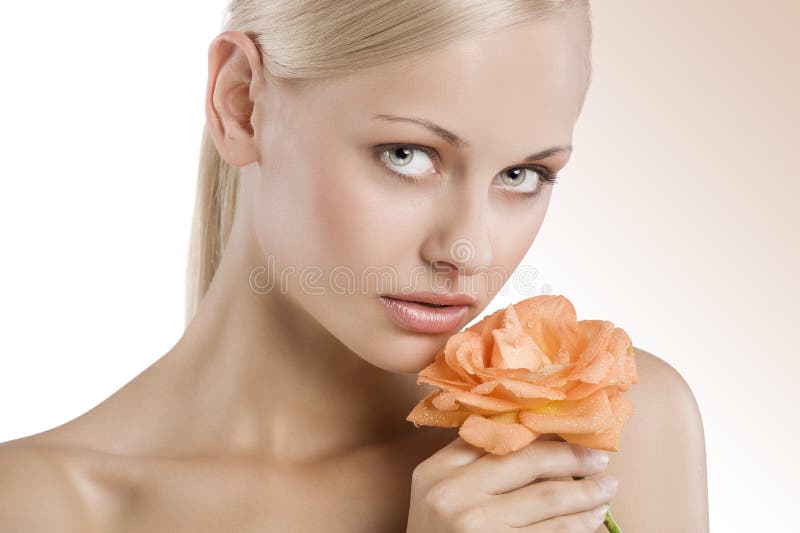 Beauty portrait with rose stock photo. Image of head - 16353738