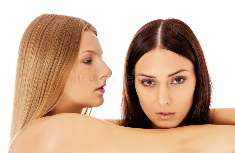 Beauty Portrait of a Two Beautiful Young Women, Studio White Stock ...