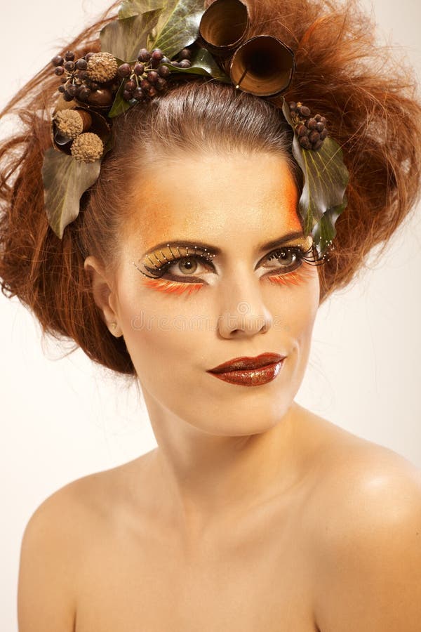 Beauty Portrait Woman in Autumn Makeup Stock Photo - Image of color ...