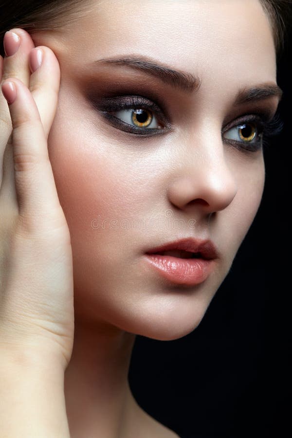 Beauty Portrait Of Young Woman Brunette Girl With Evening Female