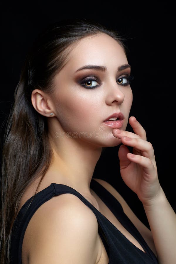 Beauty Portrait Of Young Woman Brunette Girl With Evening Female
