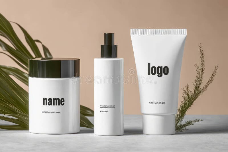 Beauty Products Mockup with Logo and Name on Minimalist Display Stock ...