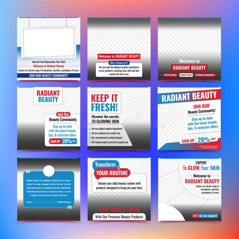 Beauty Products Social Media Posts Grid Template - Posts Designs Stock ...
