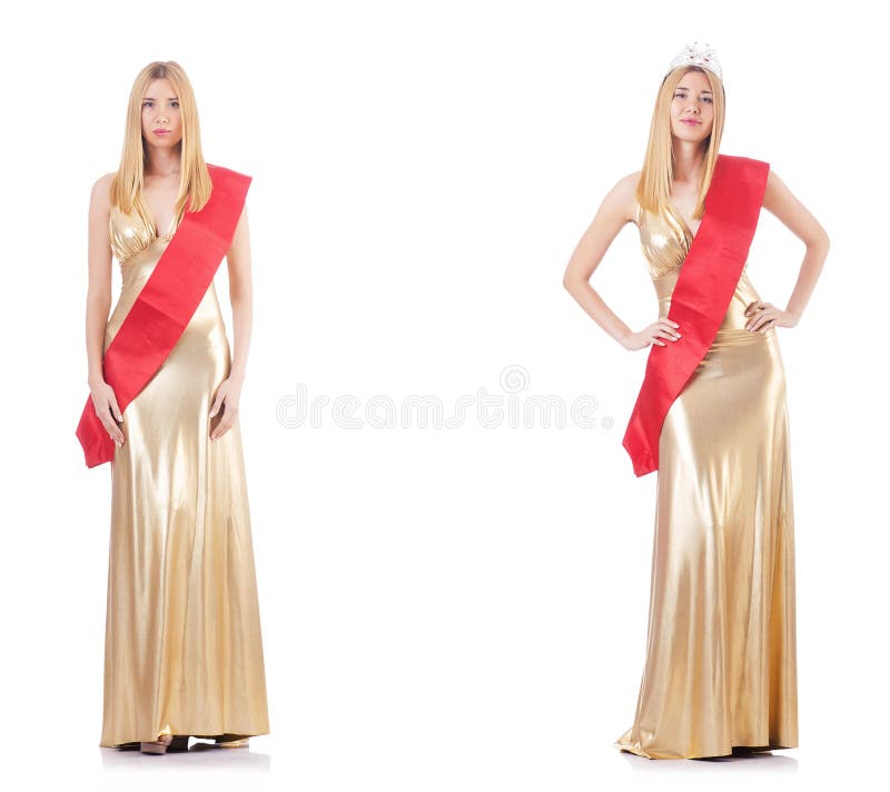 The Beauty Queen at Contest Isolated on White Stock Photo - Image of ...