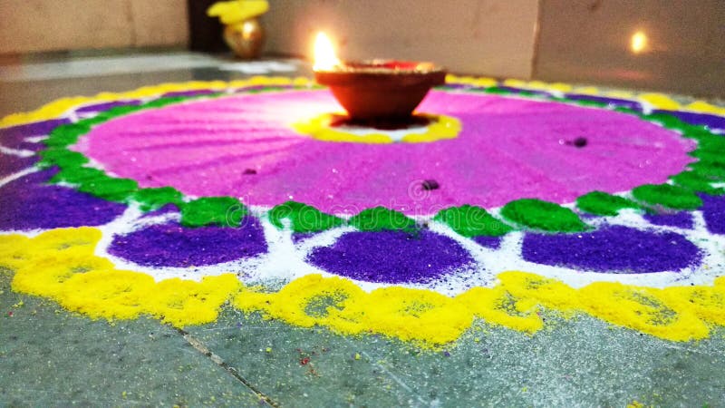 Beauty of Rangoli Lamp of Lights Stock Image - Image of lamp, lights ...