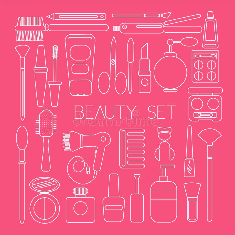 Beauty Set Icons stock vector. Illustration of care, pink - 63727251