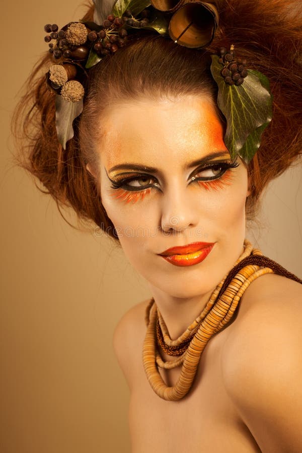 Beauty Shot Woman in Autumn Makeup Stock Photo - Image of caucasian ...