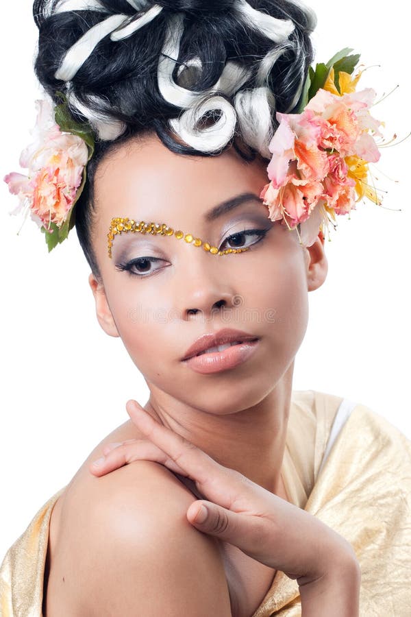 Beauty Shot of a Young Woman with Golden Makeup Stock Image - Image of ...