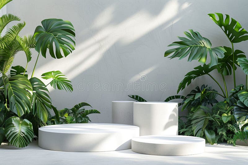 Beauty with Side Tree Platform 3d Render Beautiful White Podium Stock ...