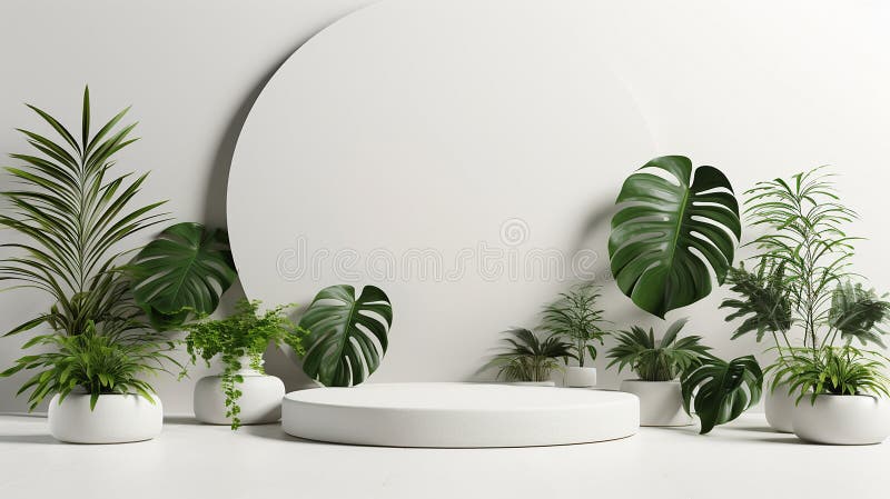 Beauty with Side Tree Platform 3d Render Beautiful White Podium Stock ...