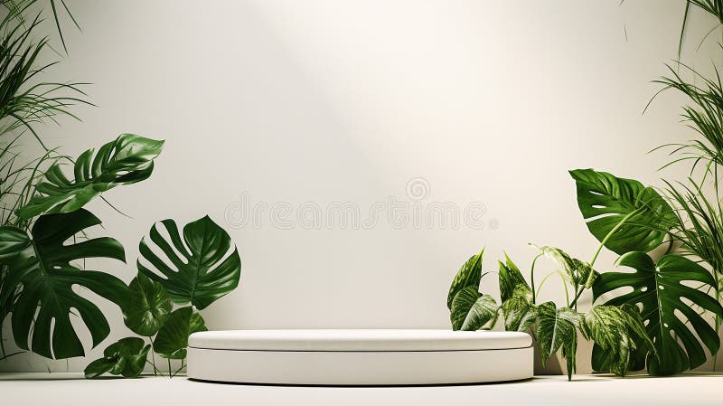 Beauty with Side Tree Platform 3d Render Beautiful White Podium Stock ...
