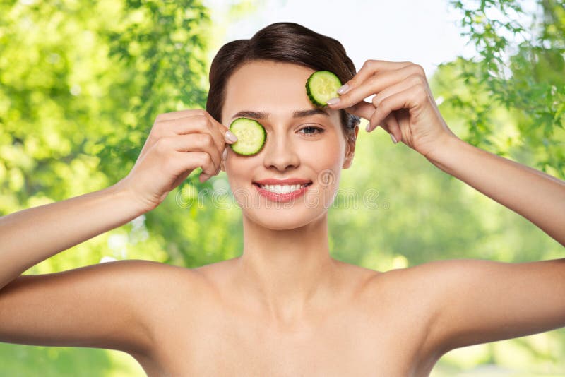 Beautiful Woman Making Eye Mask Of Cucumbers Stock Image Image Of