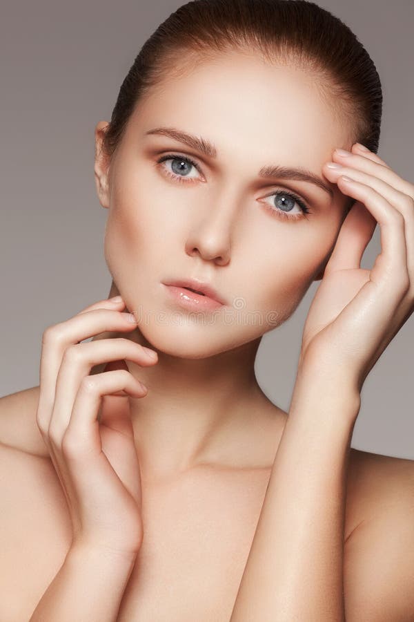 Beauty Skincare And Natural Make Up Woman Model Face With Pure Skin