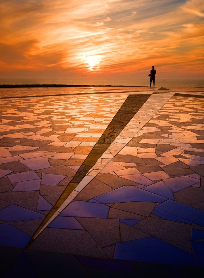 Beauty Sunset with a Human Silhouette Stock Image - Image of orange ...