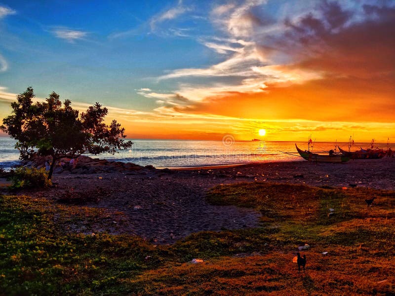 Pariaman Beach at Sunset stock photo. Image of beach - 206707112