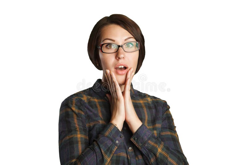 Beauty Surprised Woman on White Background Stock Photo - Image of ...