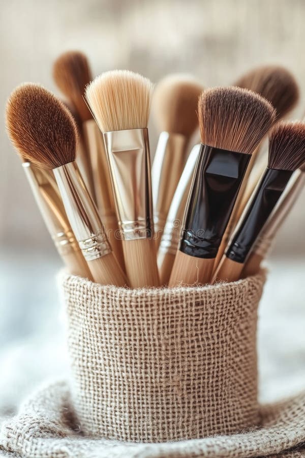 Beauty Tools a Collection of Makeup Brushes in a Rustic Holder with ...