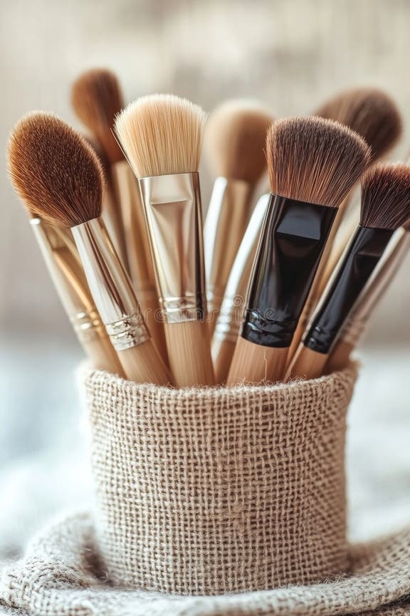Beauty Tools a Collection of Makeup Brushes in a Rustic Holder with ...