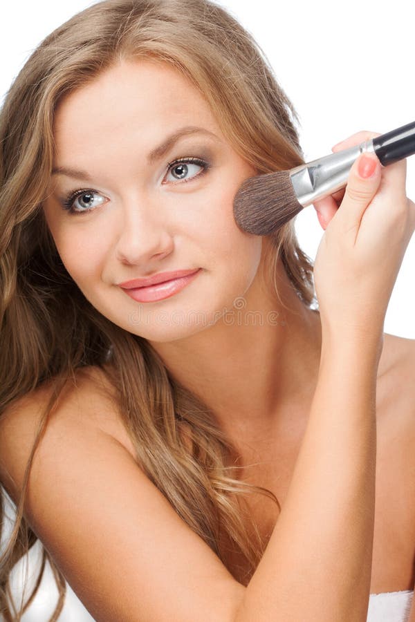 Woman Applying Powder on Face Stock Image - Image of application ...