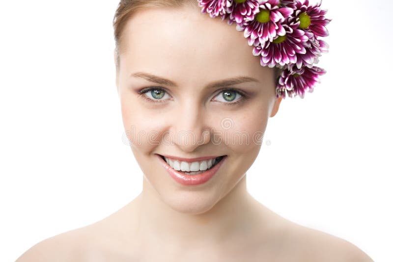 Beauty Woman Closeup Portrait With Flower Stock Image Image Of Head