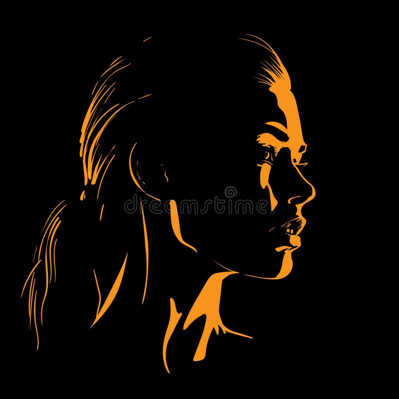 Beauty Woman Face Silhouette in Contrast Backlight. Illustration. Stock ...