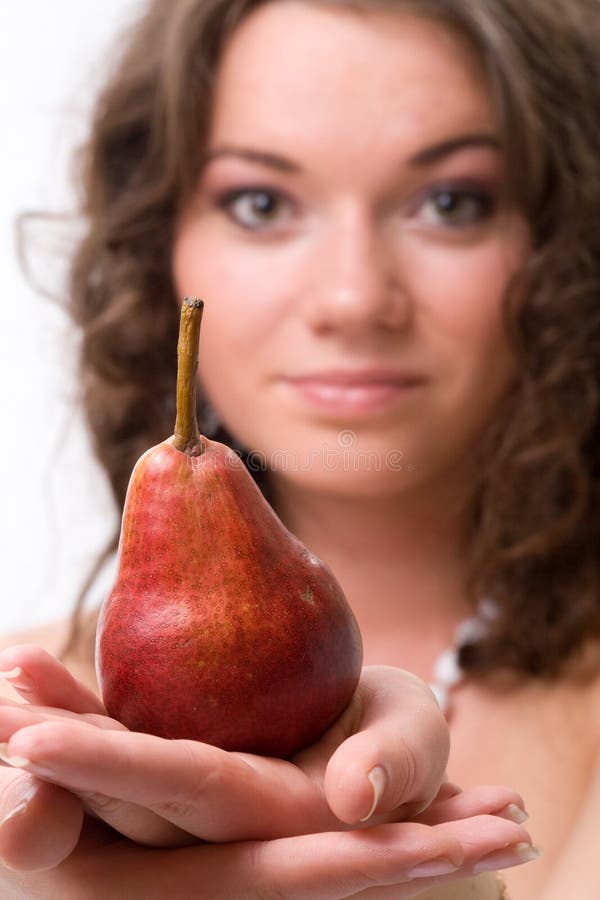Beauty woman iwith pear stock image. Image of health - 14572179