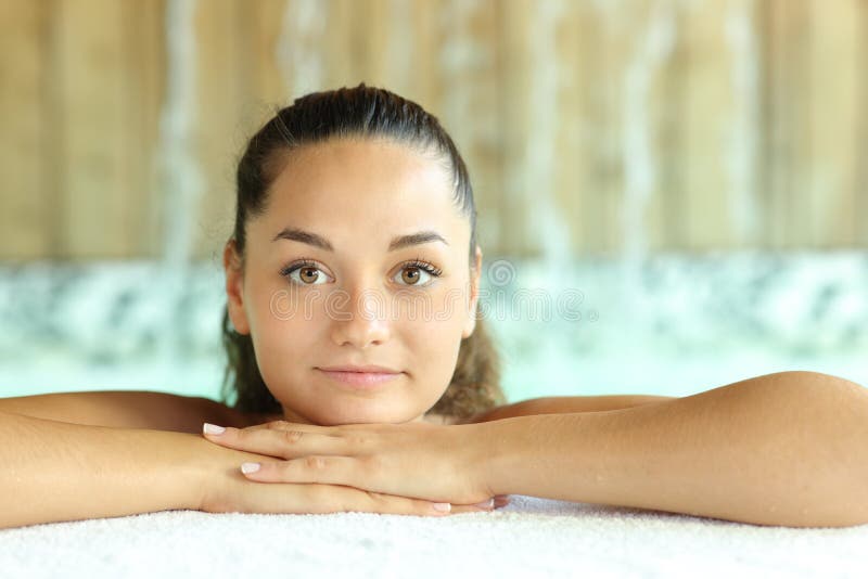 Beauty Woman Looking at Camera in Spa Pool Stock Image - Image of hotel ...