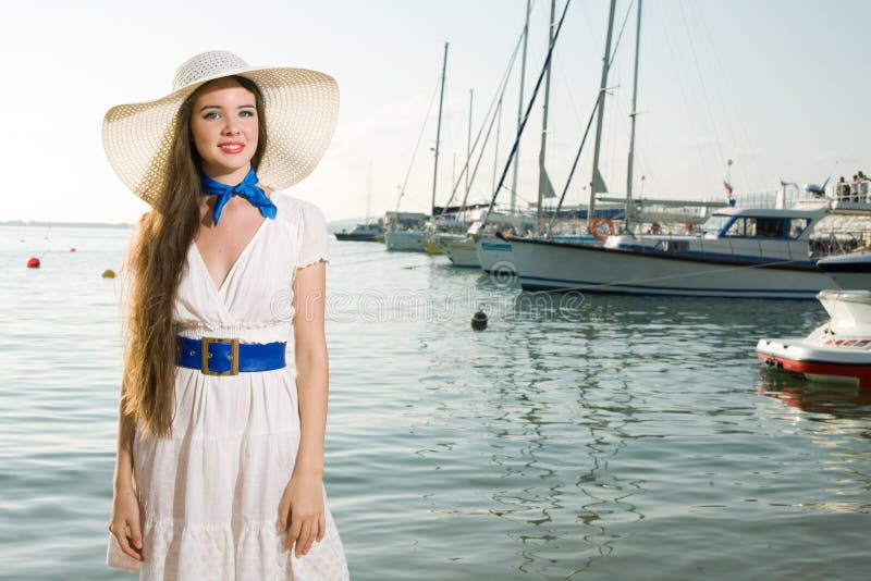 Portrait of a Pretty Sailing Woman. Stock Image - Image of holiday ...