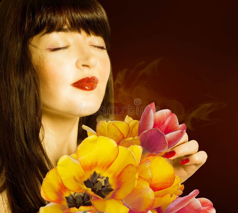Beauty Woman with Spring Flower Stock Image - Image of holiday ...