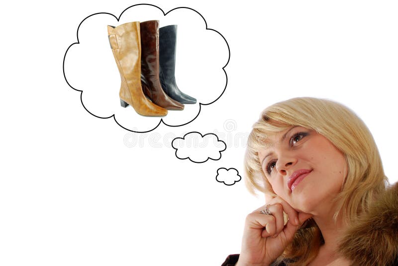 Beauty Woman Thinking on New Boots Stock Photo - Image of imagination ...