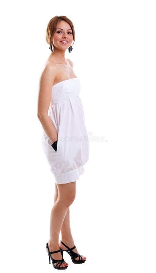 Beauty Woman in White Cloth Smile Stock Image - Image of brown, dress ...