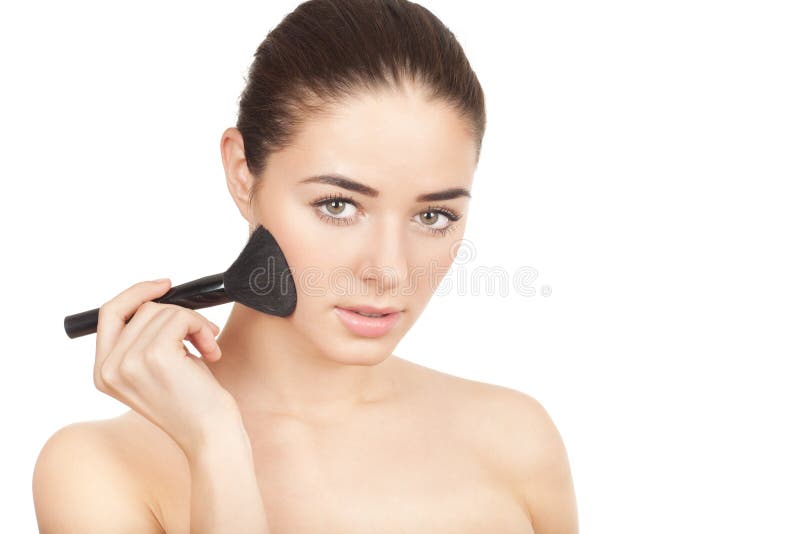 Beauty. Young Beautiful Woman Using Cosmetic Brush Stock Image - Image ...