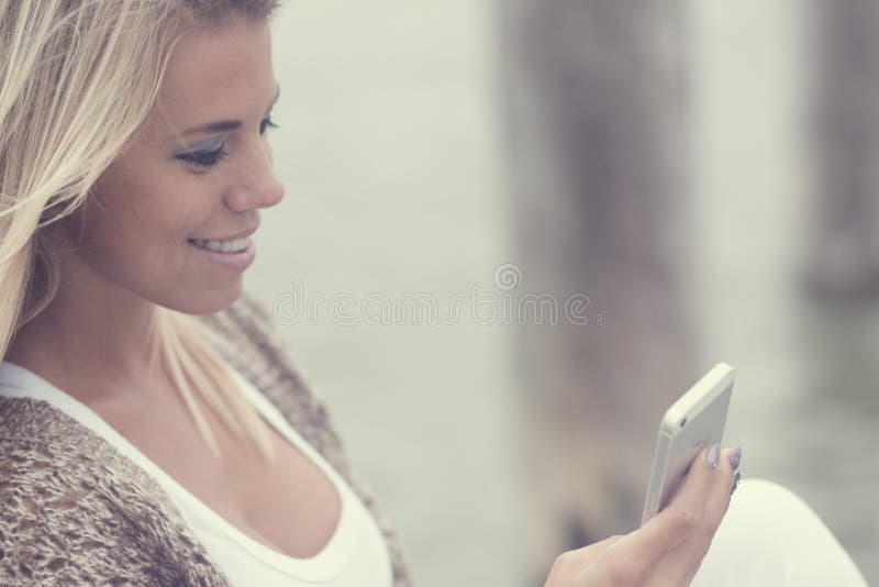 Beauty Young Girl Texting Message on Phone Stock Image - Image of ...