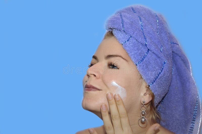 Beauty Young Woman Being Applied Face Lotion Stock Photo - Image of ...