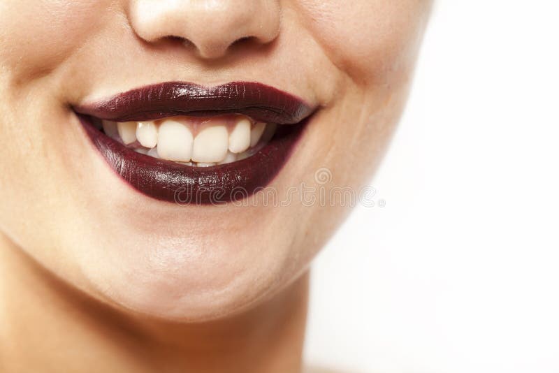 Woman`s Lips with Lipstick and Kiss Close Up View Stock Image - Image ...