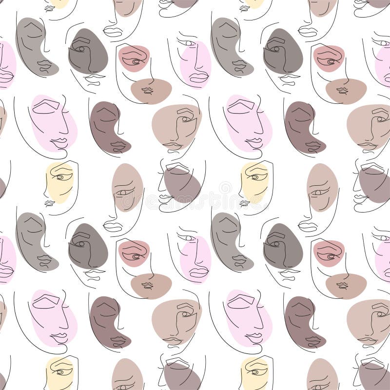 Beautyfull Abstract Face Line Art Pattern Seamless Stock Illustration ...