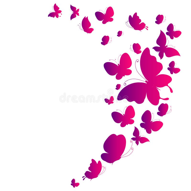 Beaux Papillons Roses, D'isolement Sur Un Blanc Illustration de Vecteur ...