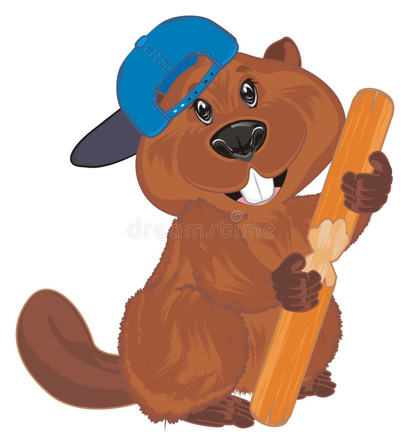 Beaver boy in cap stock illustration. Illustration of character - 139044451