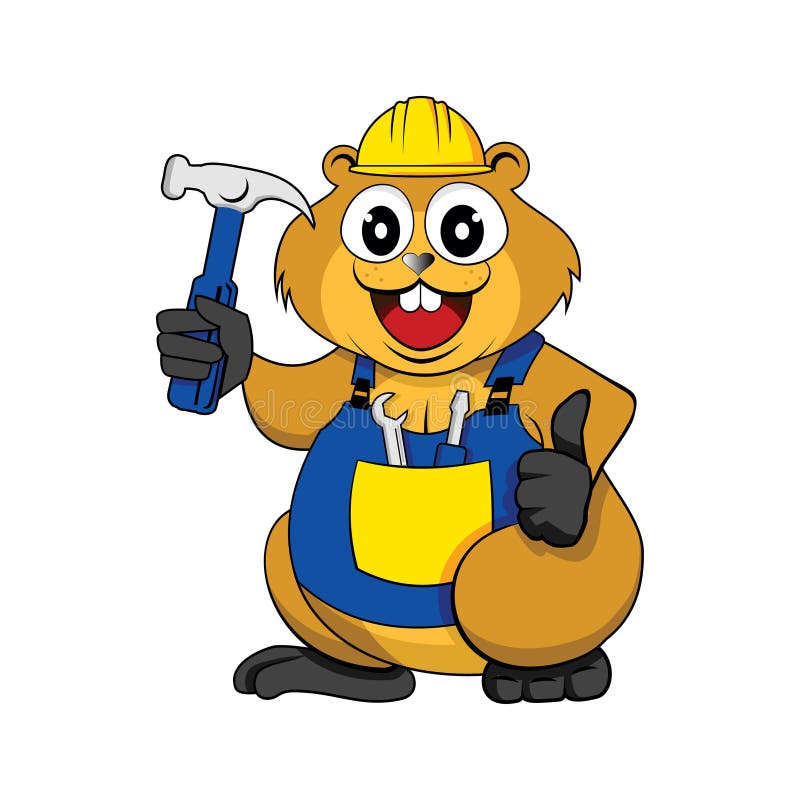 Beaver Builder Carpenter Bricklayer Cute Cartoon Character Stock Vector ...