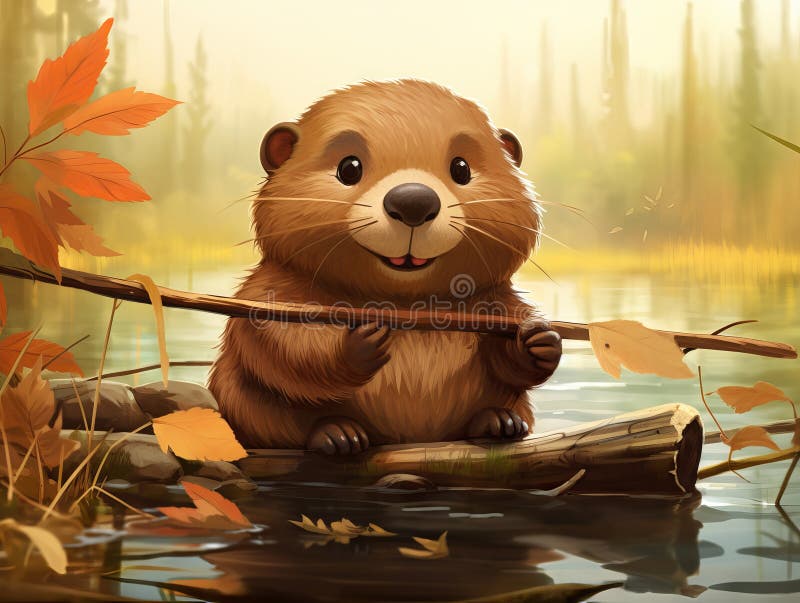 Beaver building dam stock illustration. Illustration of illustrated ...