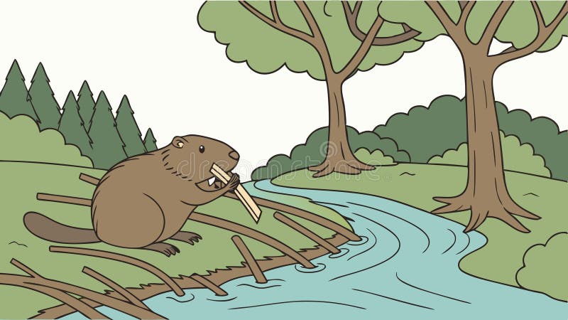 Beaver Building a Dam in a River Vector Illustration, Vector Design ...