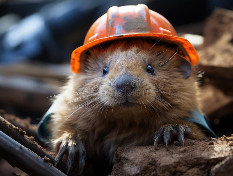 Beaver Building with Wood Using Helmet Stock Illustration ...