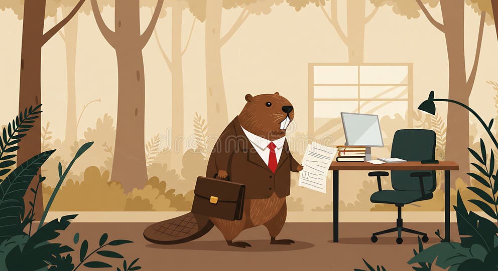 A Beaver in a Business Suit Holding a Briefcase and Documents ...