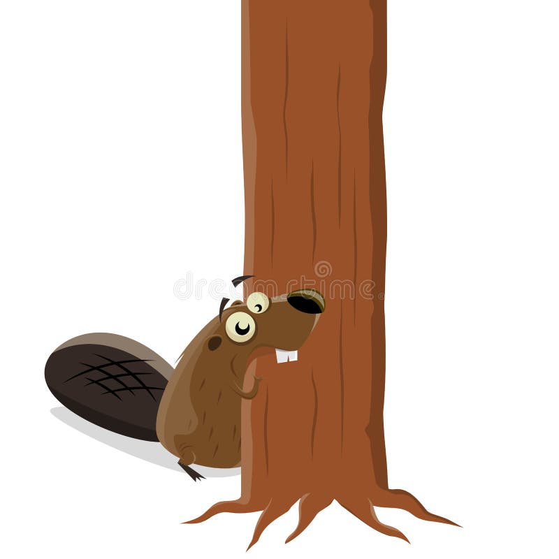 Funny Cartoon Illustration of a Beaver Biting in a Tree Stock ...