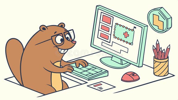 Beaver Coding on Computer Technology Animal Cartoon Software ...
