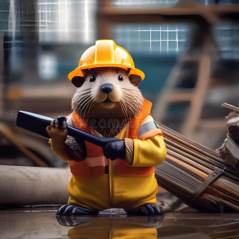 A Beaver in Construction Gear, with a Hard Hat and Tools2 Stock ...