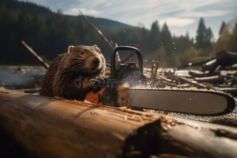 Beaver Cutting Wood with a Chainsaw. Generative AI Image. Stock ...